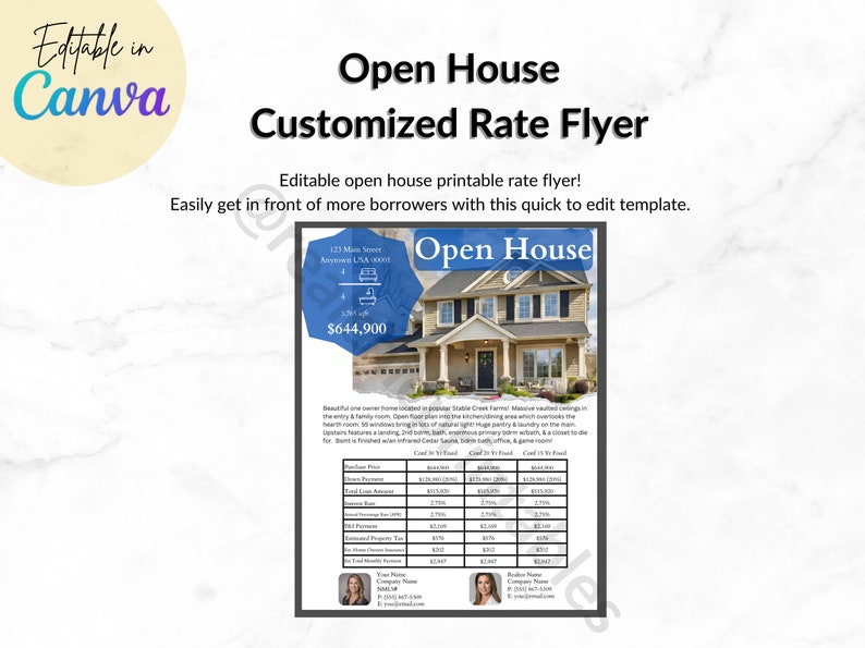 Open House Rate Flyer Template, Mortgage Lender Realtor, Editable in ...