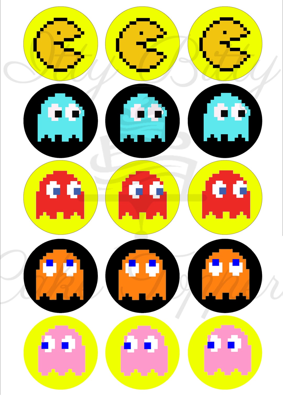 Pacman PAC MAN Edible Icing Cupcake / Cookie Toppers - Australian Food ...