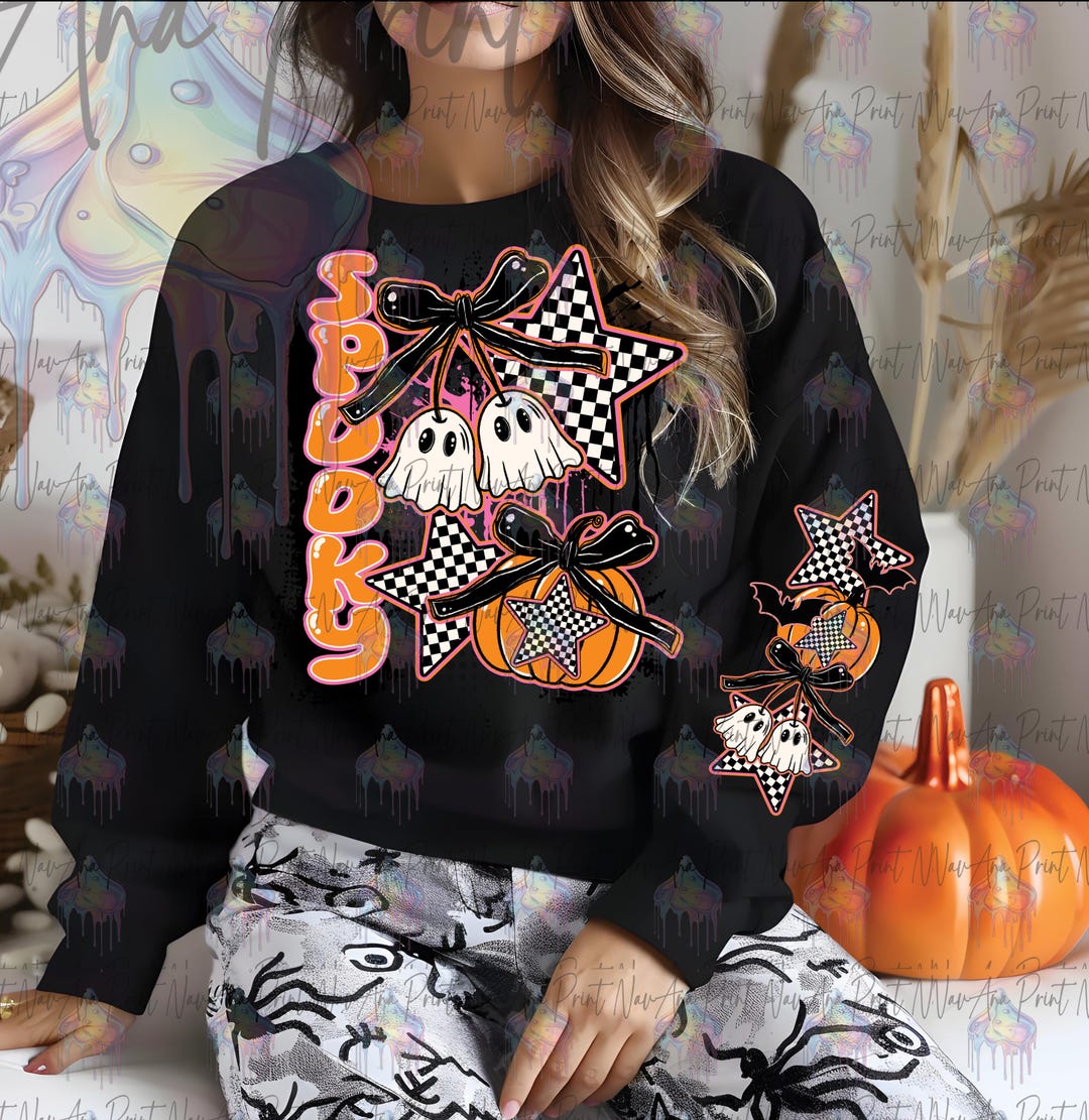 Spooky Ghost Cherries Pumpkin Halloween W/sleeve Option, Halloween, DTF ...