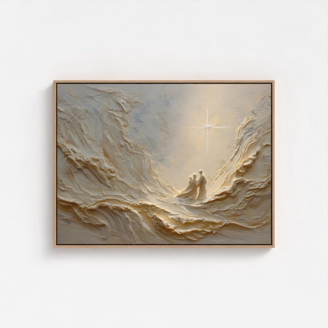 Framed Nativity Scene Canvas Art: Beige Christian Artwork, Modern ...