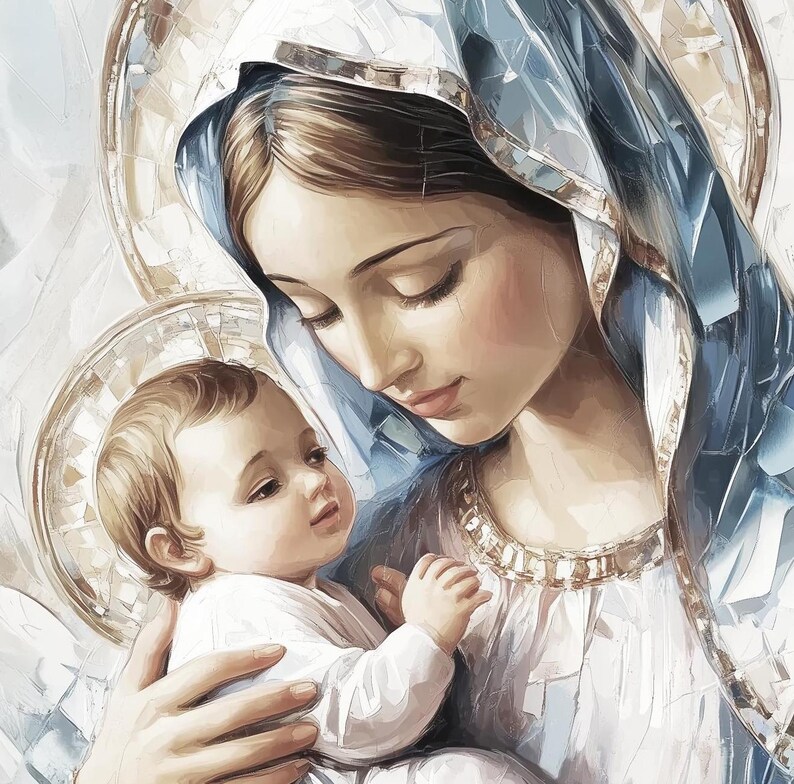 Virgin Mary Embracing Baby Jesus , Large Christian Artwork, Christian ...