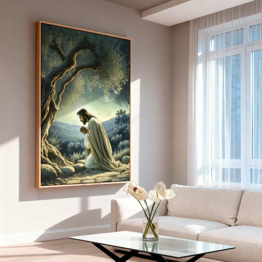 Jesus Praying Canvas Print, Garden of Gethsemane, Christian Wall Art ...