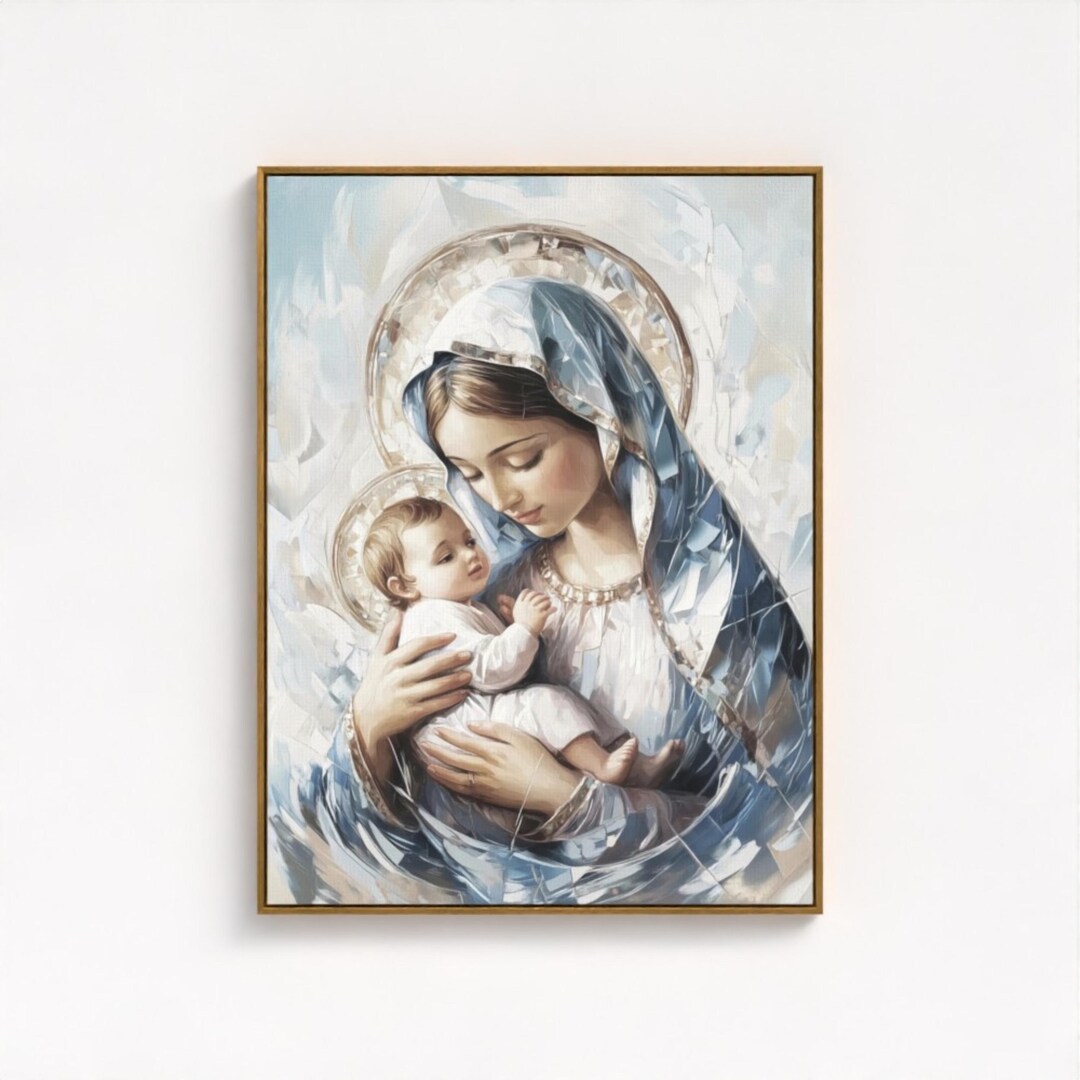 Virgin Mary Embracing Baby Jesus, Framed Wall Art, Large Christian ...