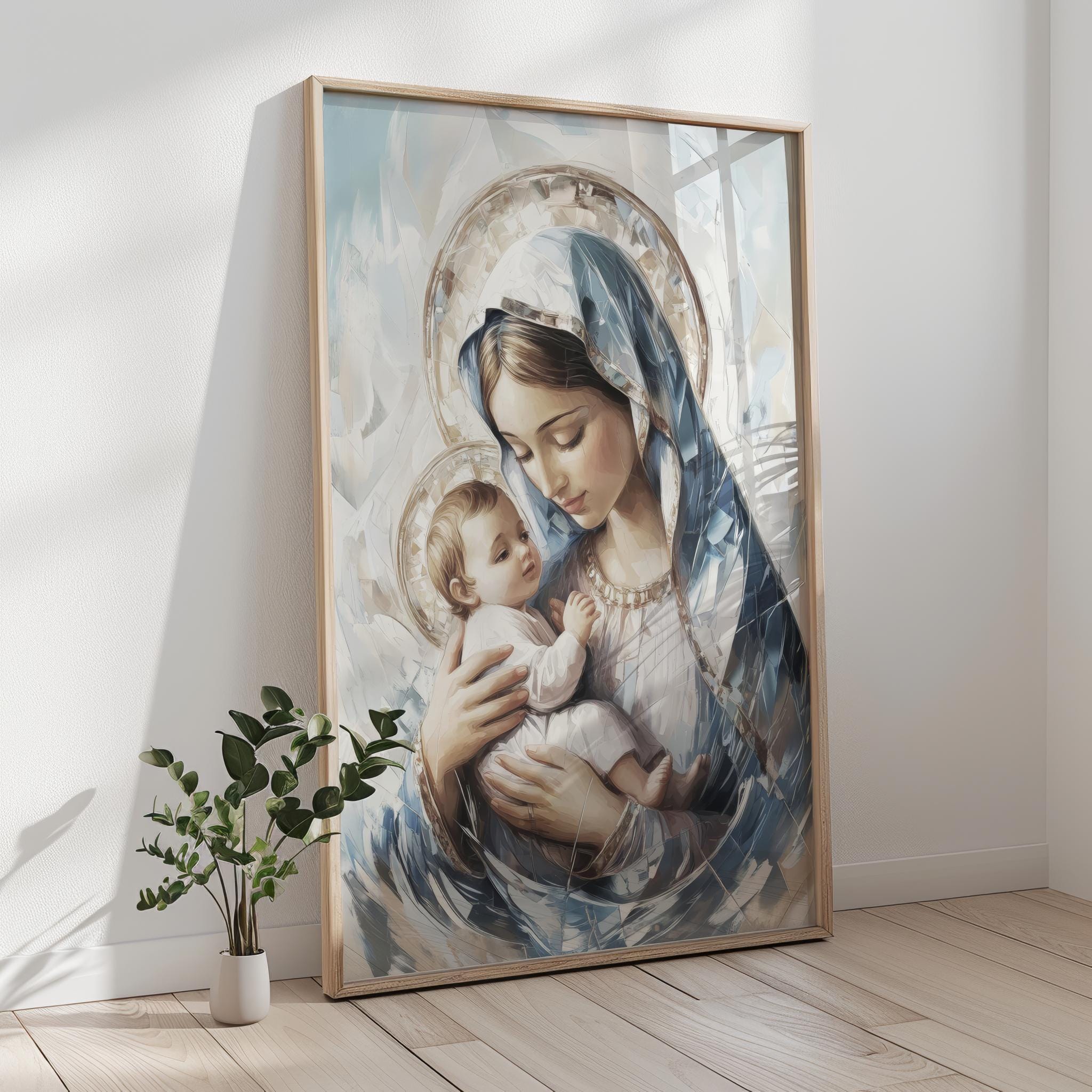Virgin Mary Embracing Baby Jesus , Large Christian Artwork, Christian ...
