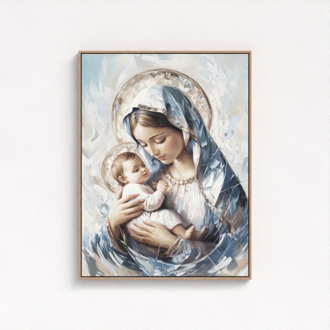Virgin Mary Embracing Baby Jesus Canvas Art - Framed Christian Artwork ...