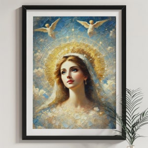 Blessed Virgin Mary Oil Paint | DOWNLOADABLE Digital Print, Catholic ...