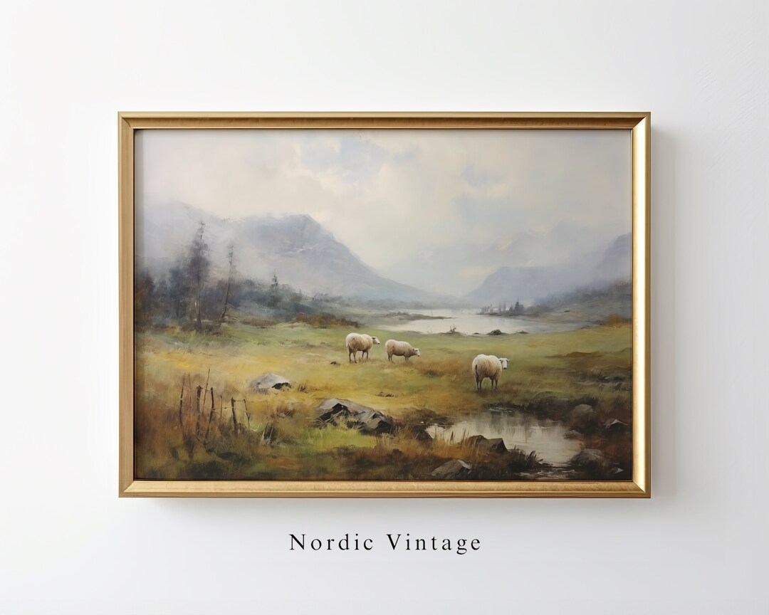 Norway Landscape Painting, Fjord Prints, Norwegian Art, Norwegian Sheep ...