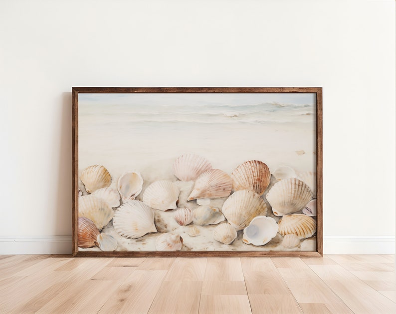 Antique Seashell Painting Beach Wall Art Seashells on Beach PRINTABLE ...