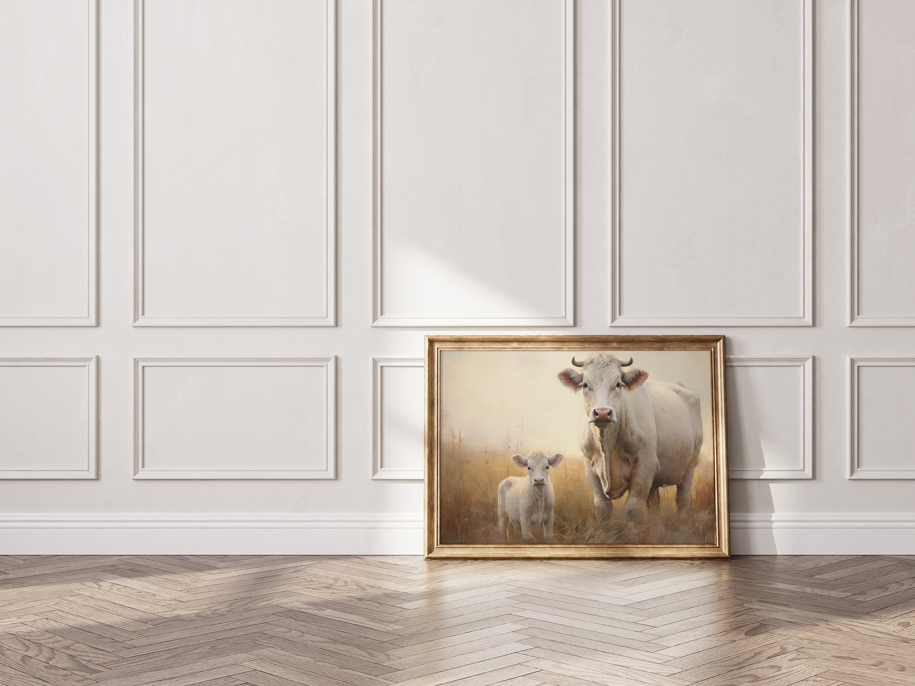 White Cows Painting Calf and Cow Wall Art Farm Country Wall Art Farm ...