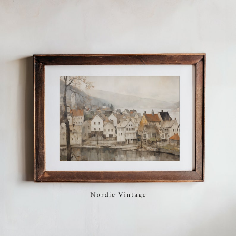 Norwegian Town Painting Norwegian Art Norwegian Poster Fjord Prints ...
