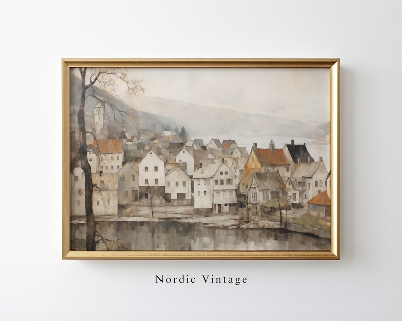 Norwegian Town Painting Norwegian Art Norwegian Poster Fjord Prints ...