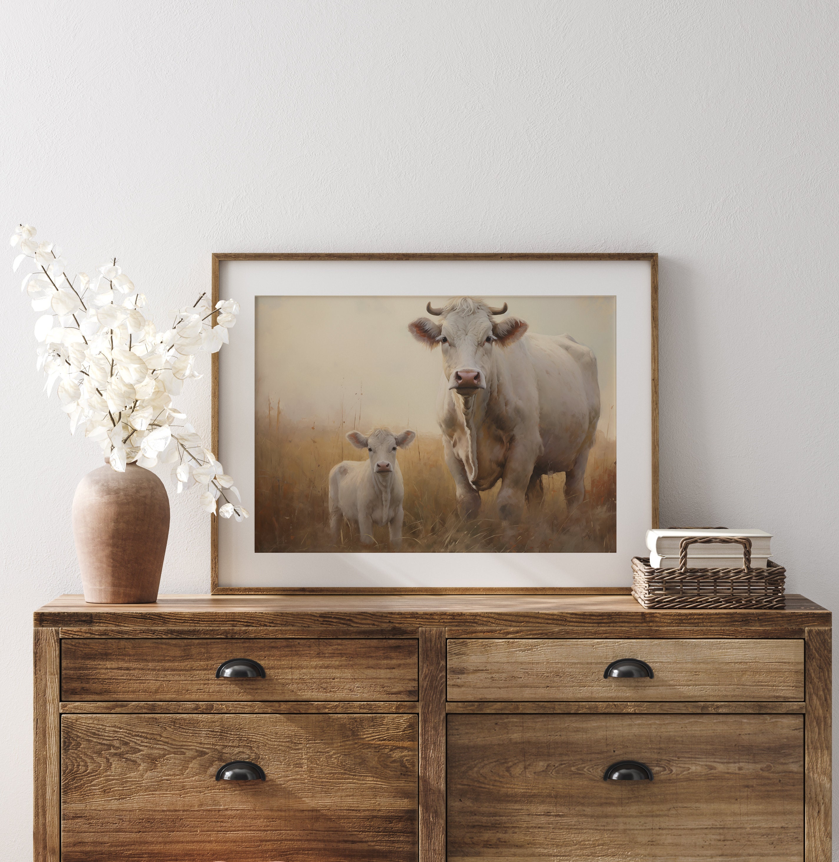 White Cows Painting Calf and Cow Wall Art Farm Country Wall Art Farm ...