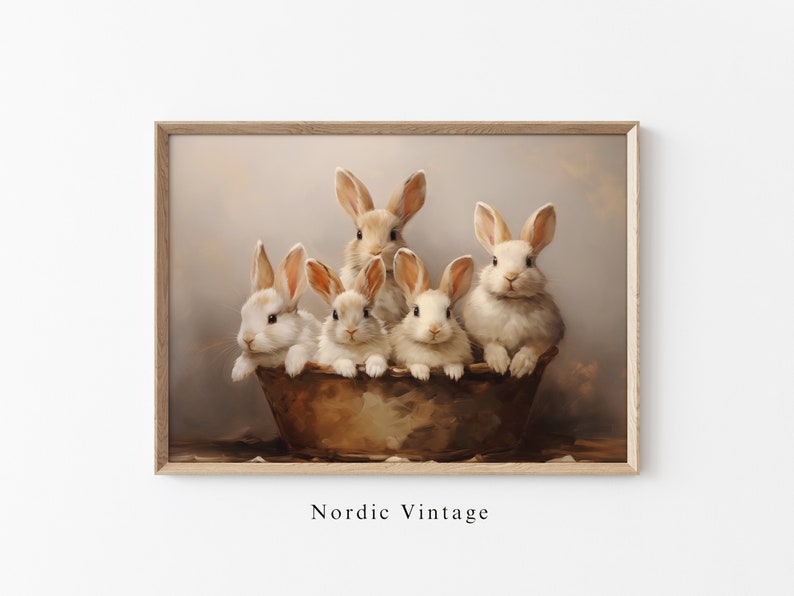 Spring Bunnies Painting Easter Bunnies Wall Art Vintage Easter Prints ...