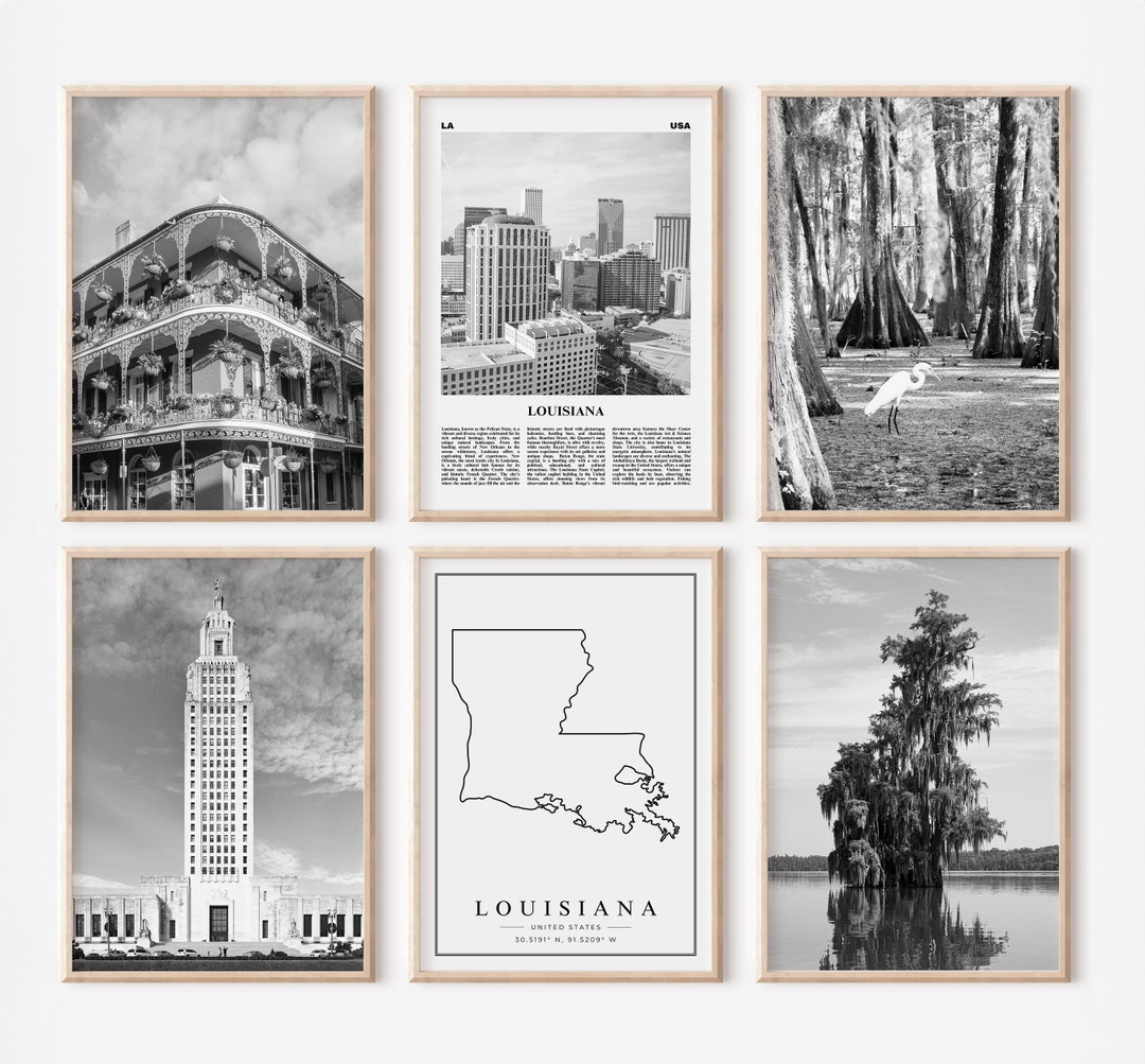 Louisiana State Prints Set of 6 | Black and White Photos Posters ...