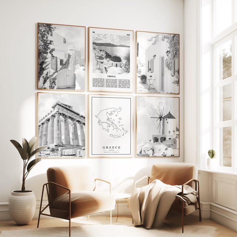 Greece Prints Set of 6 | Black and White Photos Posters | Travel ...