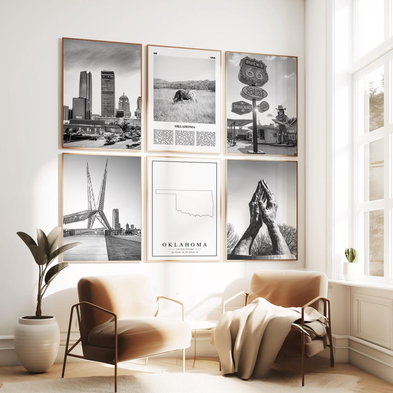 Oklahoma State Prints Set of 6 | Black and White Photos Posters ...