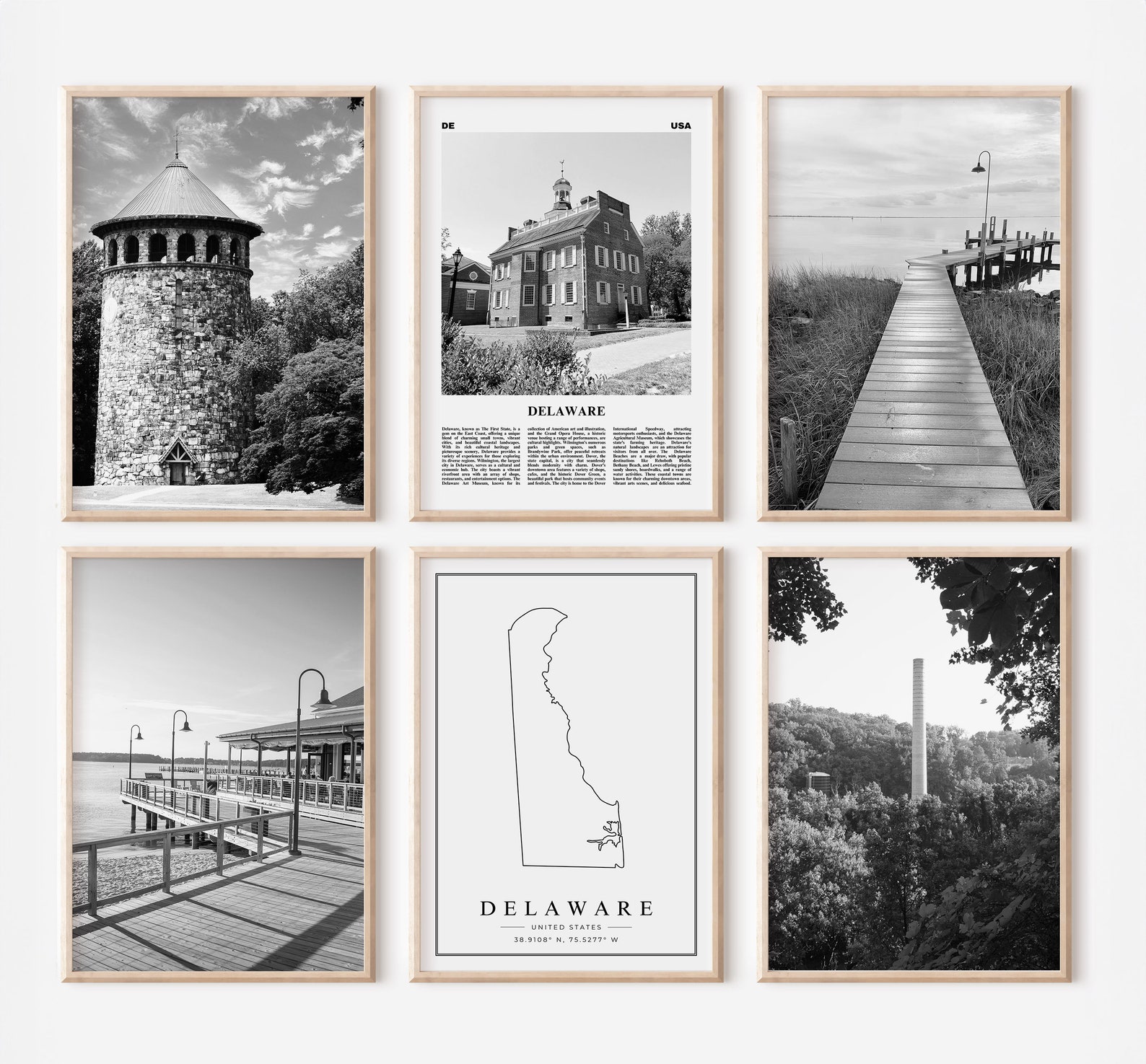 Delaware State Prints Set of 6 Black and White Photos Posters Travel ...