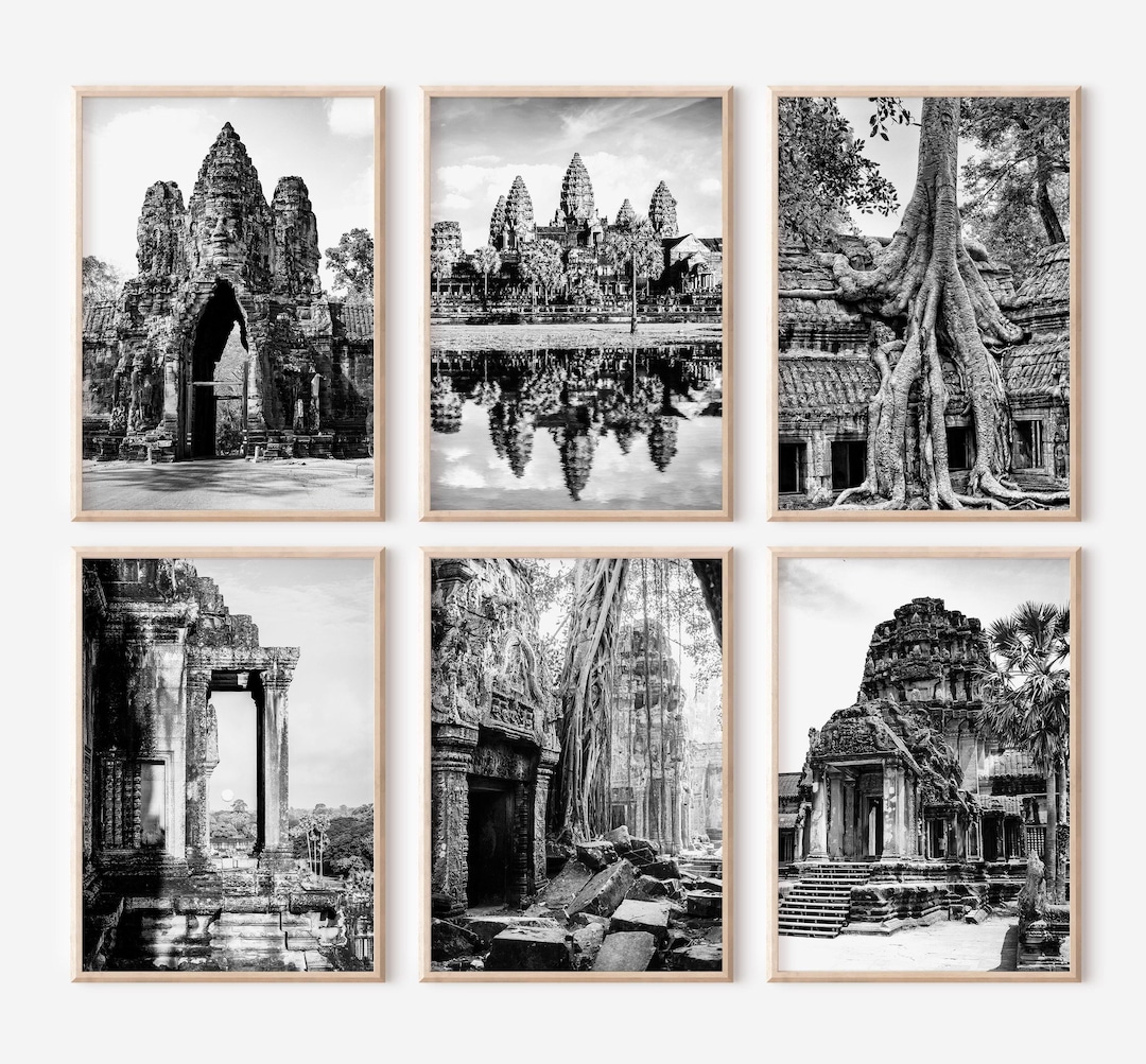 Angkor Wat Cambodia Prints Set of 6 | Black and White Photos Posters ...