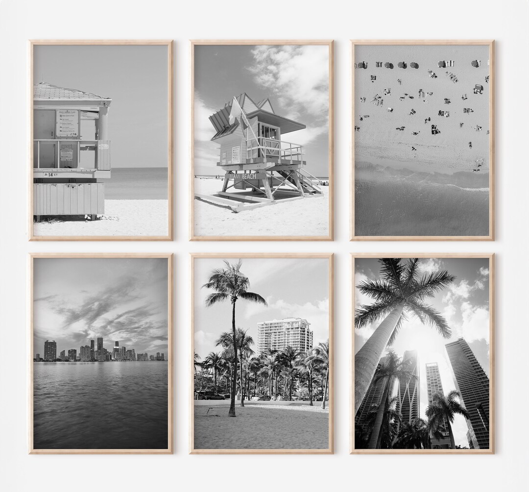 Miami Florida Prints Set of 6 | Black and White Photos Posters | Travel ...