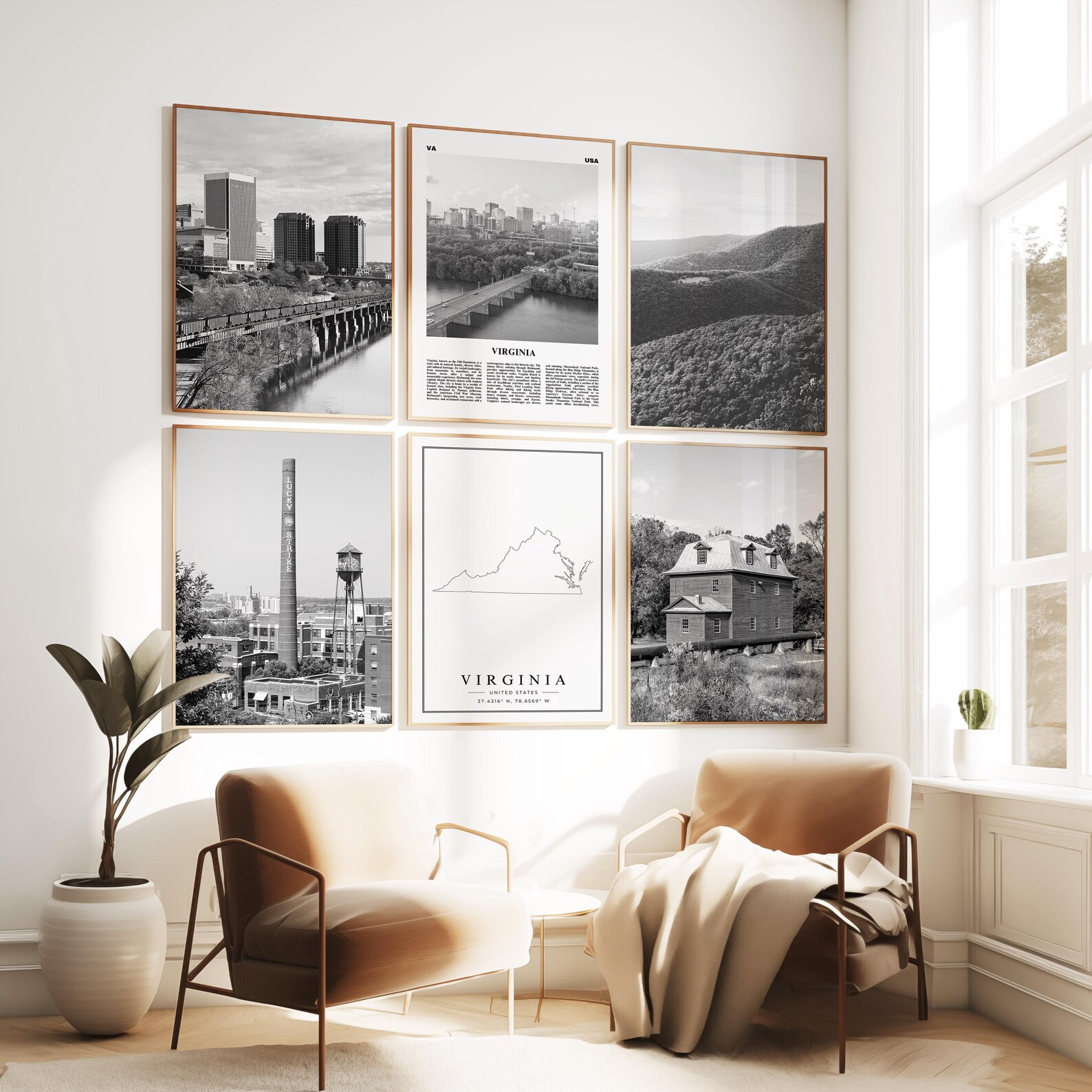 Virginia State Prints Set of 6 | Black and White Photos Posters ...