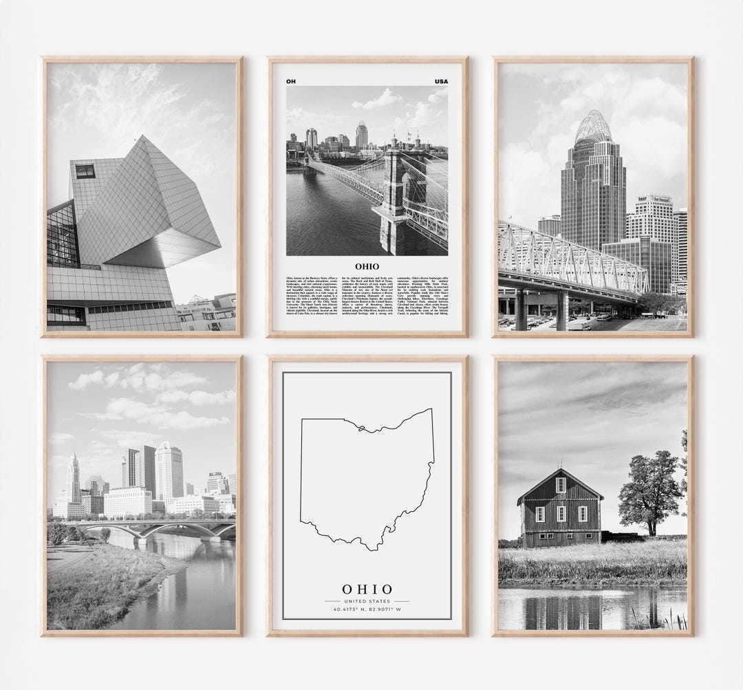 Ohio State Prints Set of 6 | Black and White Photos Posters | Travel ...