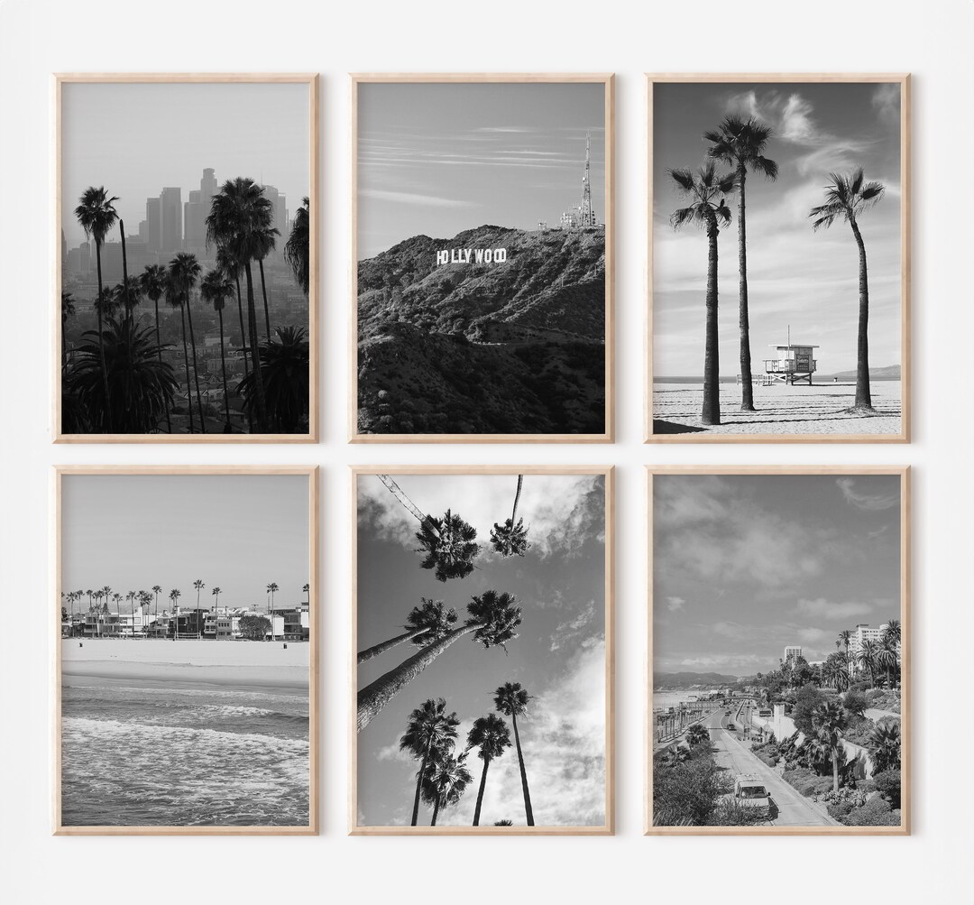 Los Angeles California Prints Set of 6 | Black and White Photos Posters ...
