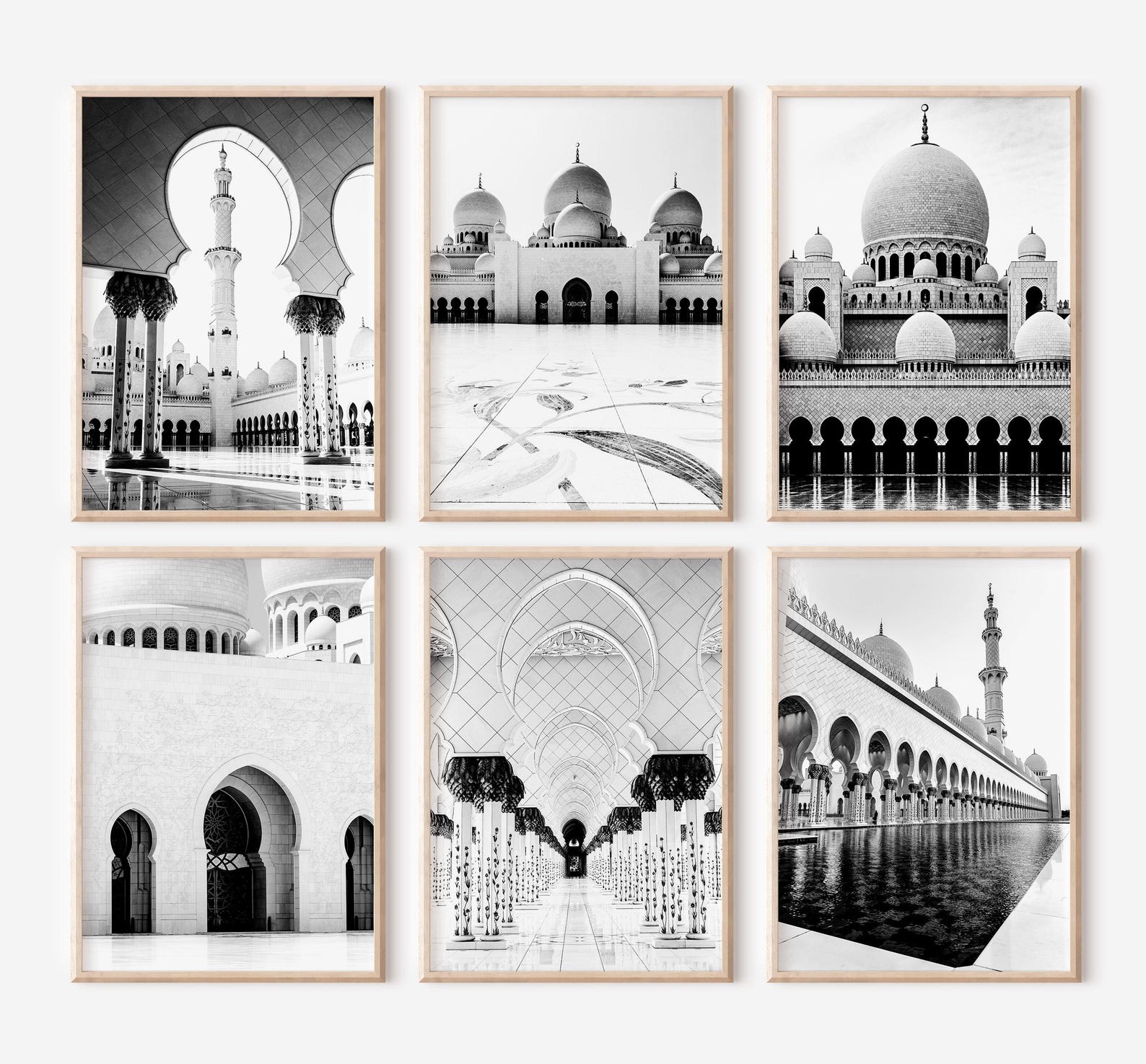 Sheikh Zayed Grand Mosque Abu Dhabi Prints Set of 6 | Black and White ...