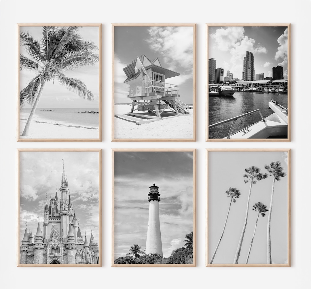 Florida Prints Set of 6 | Black and White Photos Posters | Travel ...