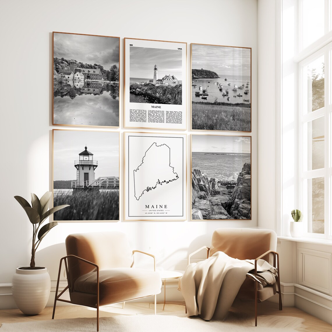 Maine State Prints Set of 6 | Black and White Photos Posters | Travel ...