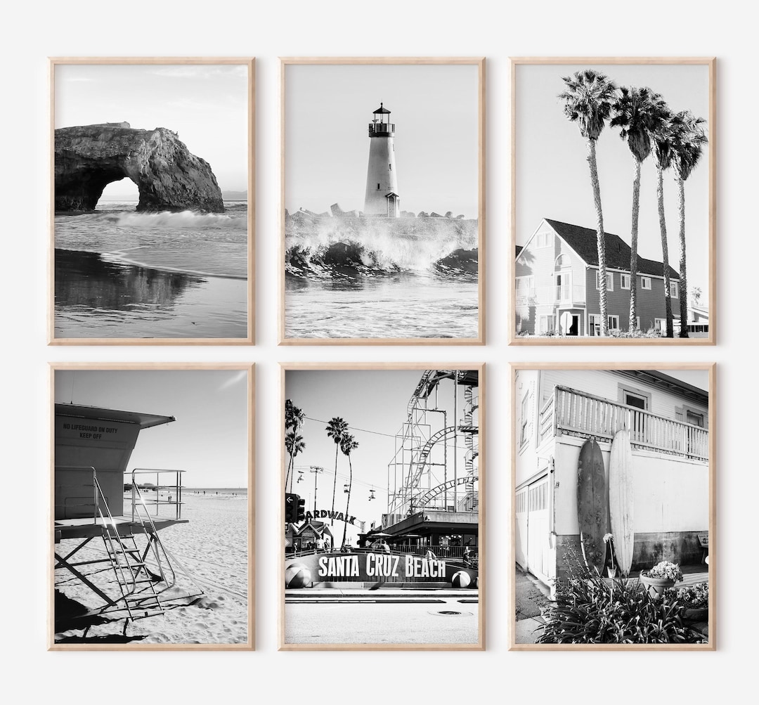 Santa Cruz California Prints Set of 6 | Black and White Photos Posters ...