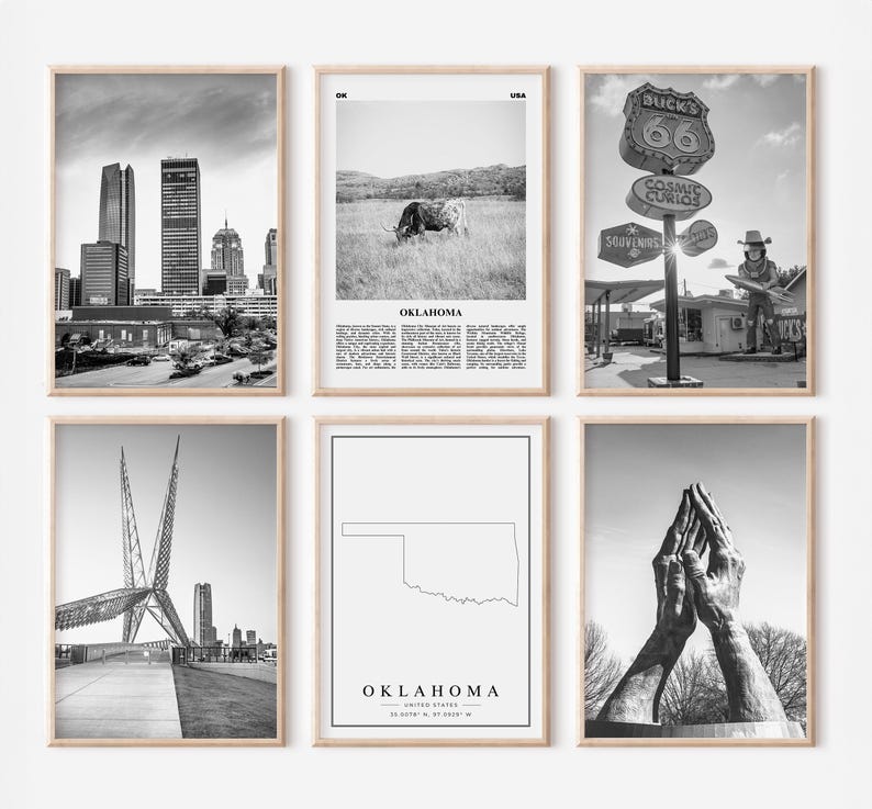 Oklahoma State Prints Set of 6 | Black and White Photos Posters ...