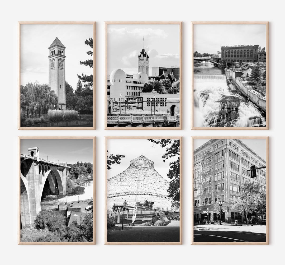 Spokane Washington Prints Set of 6 | Black and White Photos Posters ...