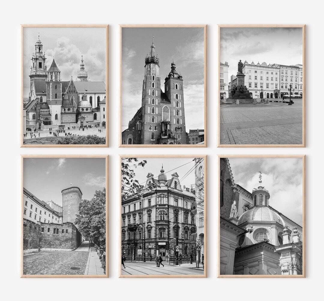 Krakow Poland Prints Set of 6 | Black and White Photos Posters | Travel ...