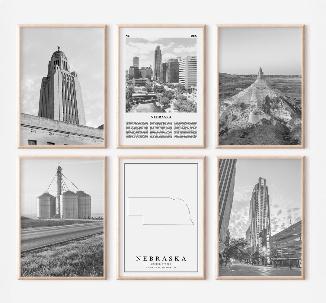Nebraska State Prints Set of 6 | Black and White Photos Posters ...