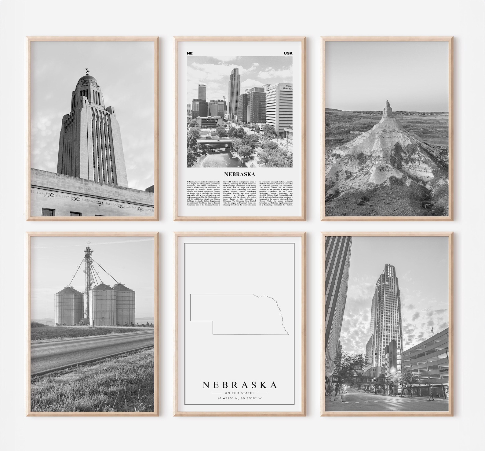 Nebraska State Prints Set of 6 | Black and White Photos Posters ...
