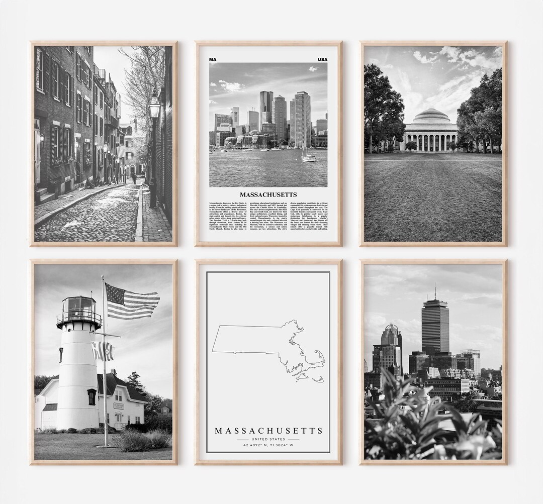 Massachusetts State Prints Set of 6 | Black and White Photos Posters ...