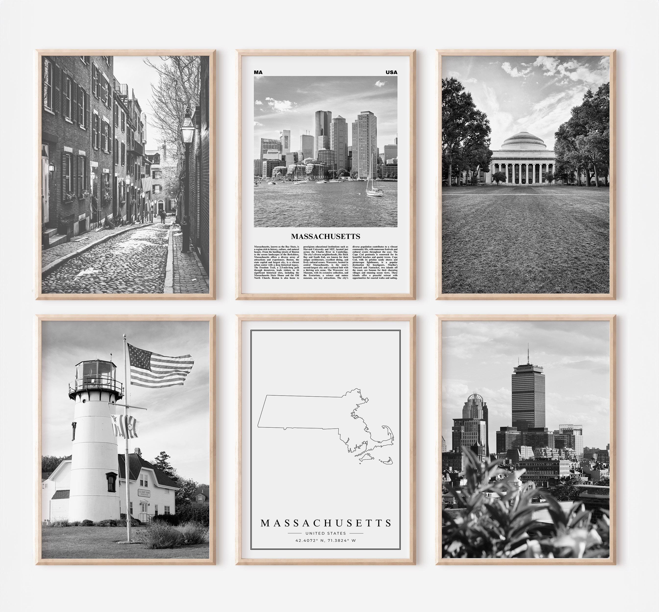 Massachusetts State Prints Set of 6 | Black and White Photos Posters ...