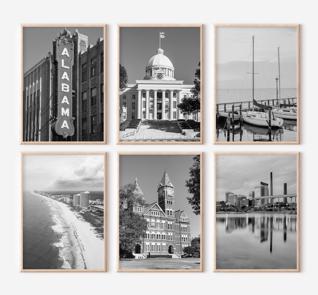 Alabama Prints Set of 6 | Black and White Photos Posters | Travel ...