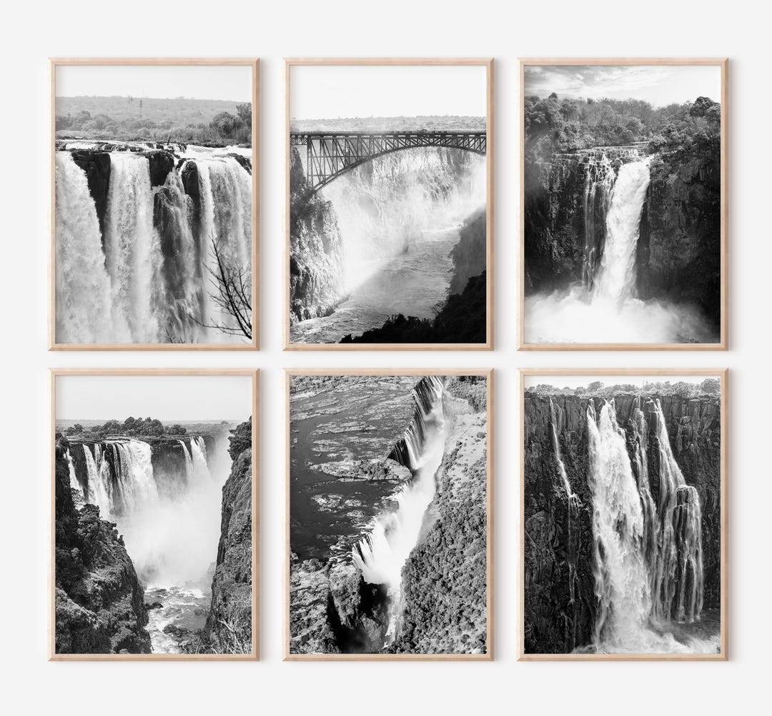 Victoria Falls Zimbabwe Zambia Prints Set of 6 | Black and White Photos ...