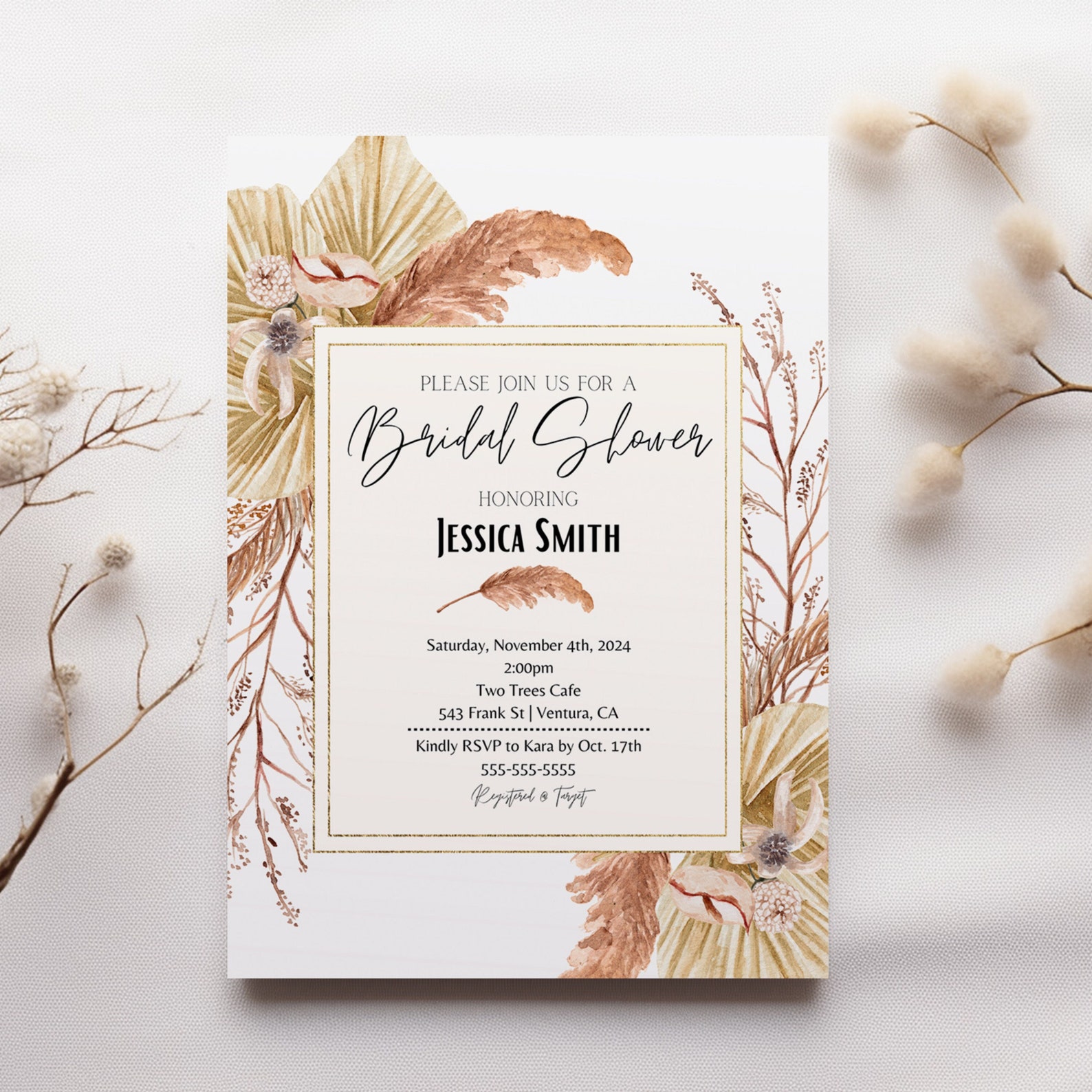 Boho Bridal Shower Invitations Custom Physical Printed Cards or Digital ...