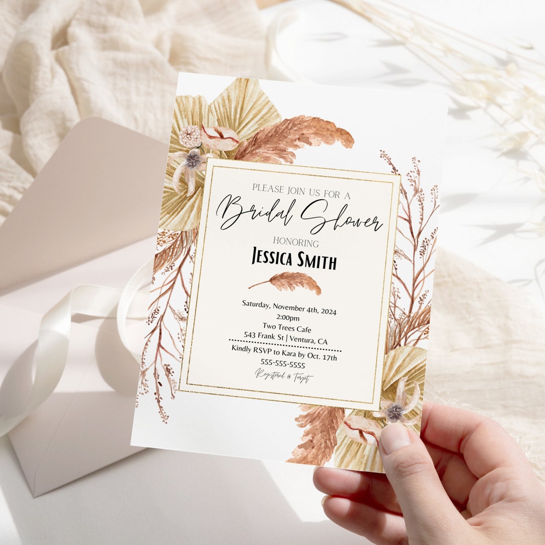 Boho Bridal Shower Invitations Custom Physical Printed Cards or Digital ...