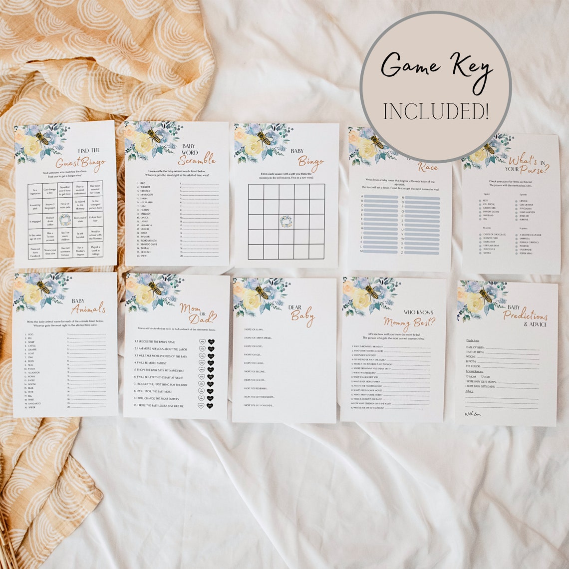 Mama to Bee Baby Shower Games, Honey Bee Game Bundle for Boy Baby ...