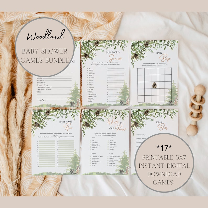 Woodland Baby Shower Games, Forest Animal Baby Shower Game Bundle ...