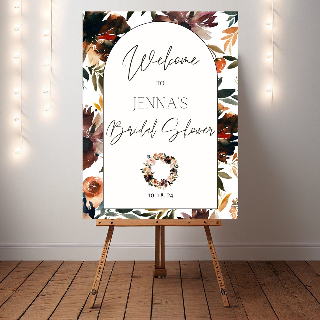 Fall Floral Bridal Shower Welcome Sign Autumn Dark Flower Theme Welcome ...