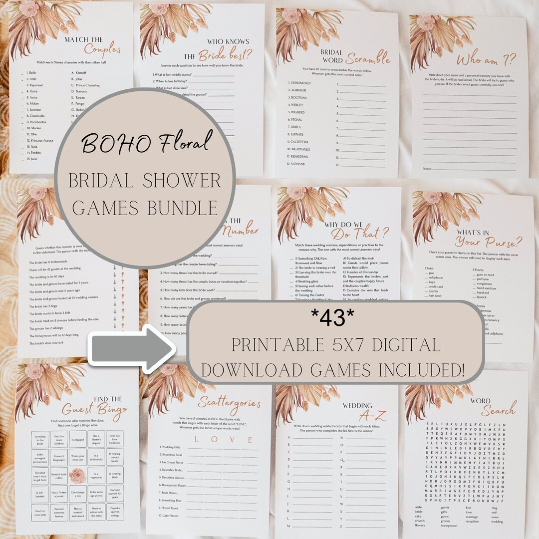 Boho Floral Bridal Shower Games Bundle (digital Download) - Etsy