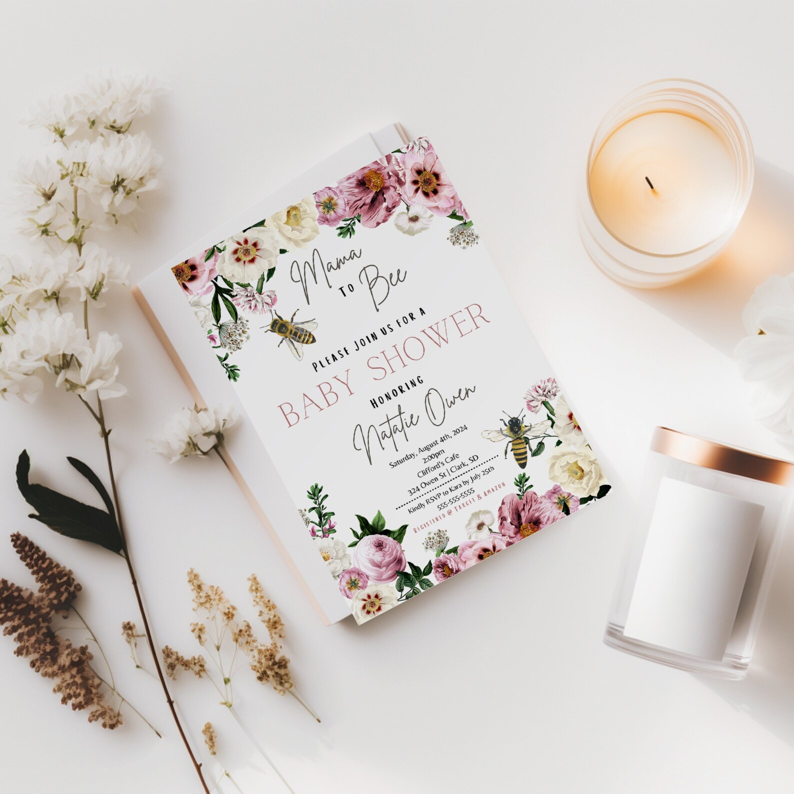 Mama to Bee Baby Shower Invitations Custom Physical Printed Cards or ...