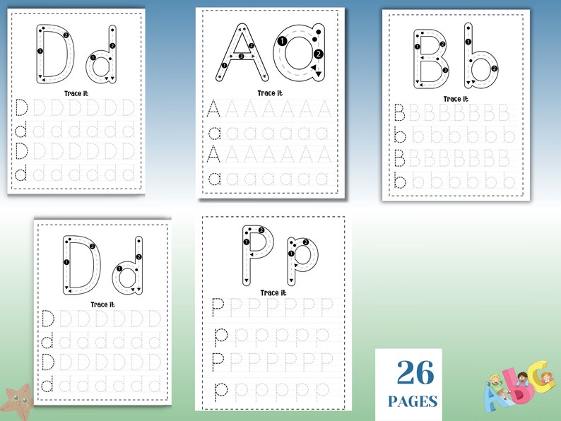 Printable Kids Alphabet Tracing Worksheet, Pre-school Kindergarten ...