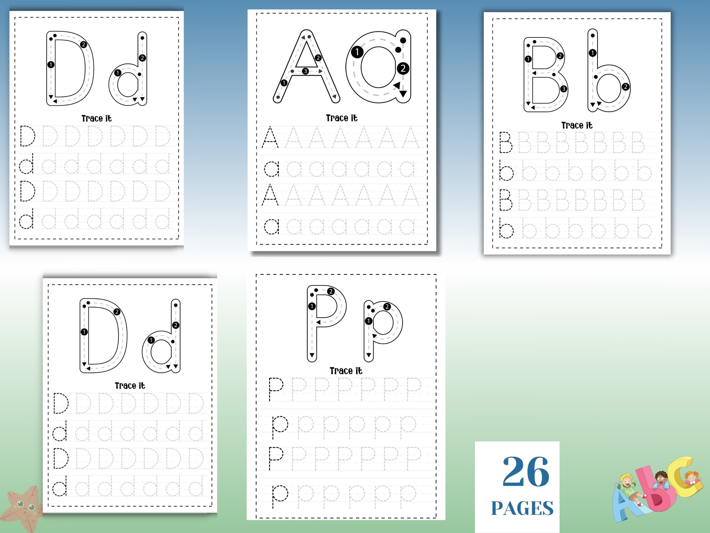 Printable Kids Alphabet Tracing Worksheet, Pre-school Kindergarten ...