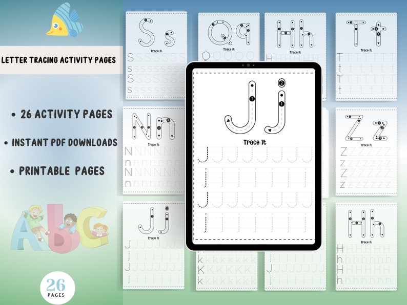 Printable Kids Alphabet Tracing Worksheet, Pre-school Kindergarten ...