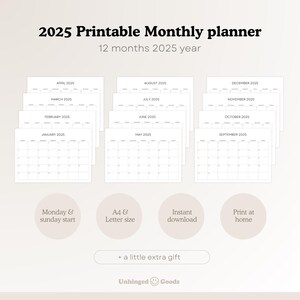 Printable Calendar 2025 | Monthly Planner, A4 & Letter Format ...